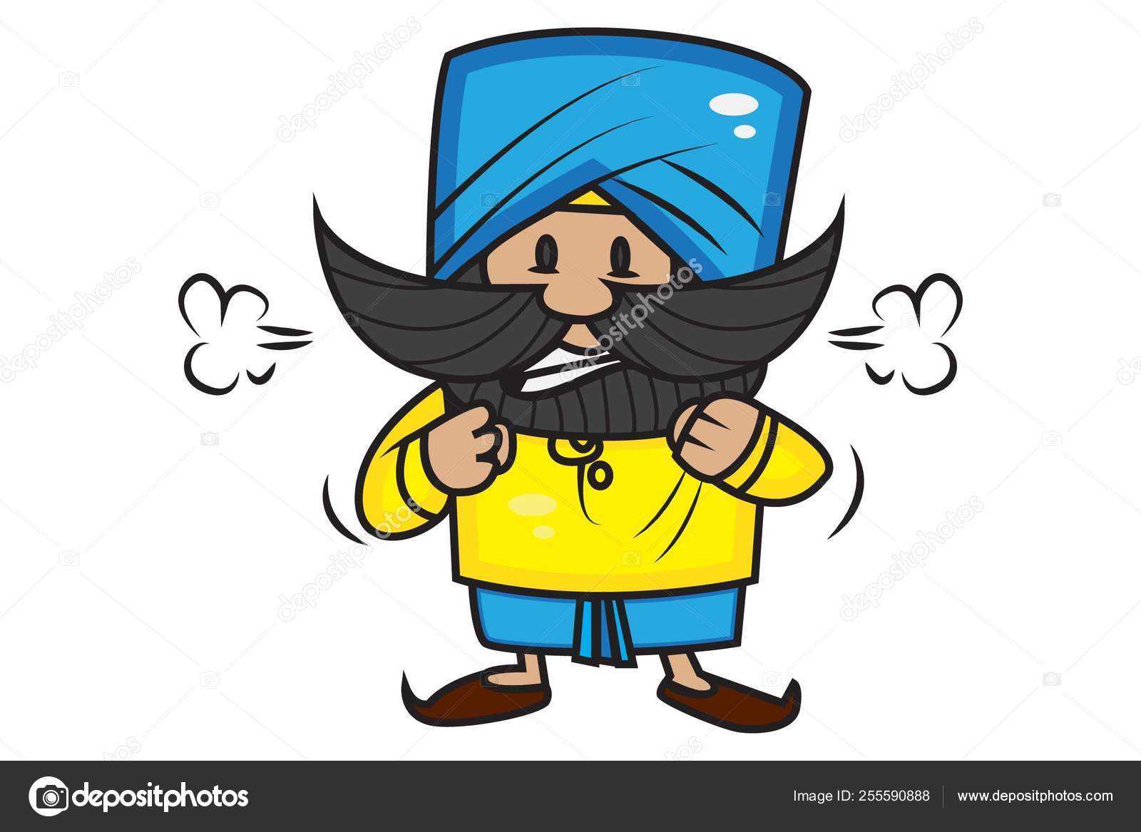 Vector Cartoon Illustration Cute Mustache Man Angry Isolated White ...