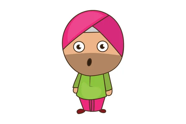 Vector Cartoon Illustration Cute Sardar Tried Isolated White Background ...