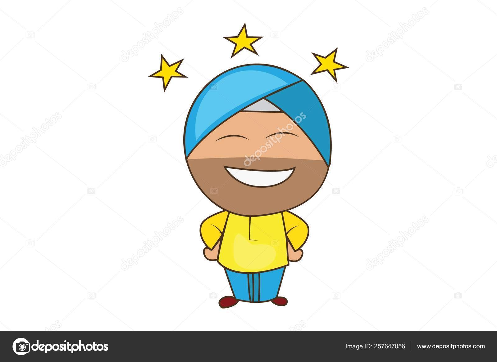 Vector Cartoon Illustration Punjabi Sardar Stars Isolated White ...