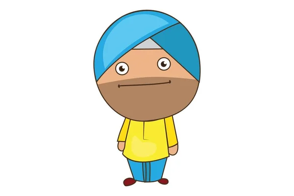 Vector Cartoon Illustration Cute Sardar Tried Isolated White Background ...