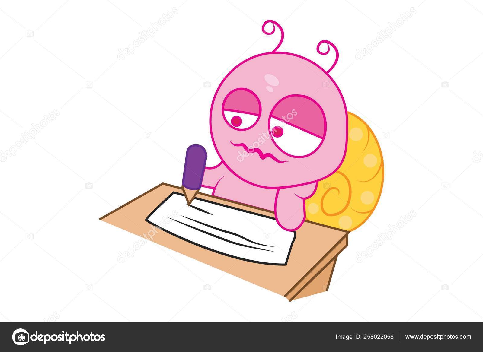 Vector Cartoon Illustration Cute Snail Writing Paper Isolated White ...
