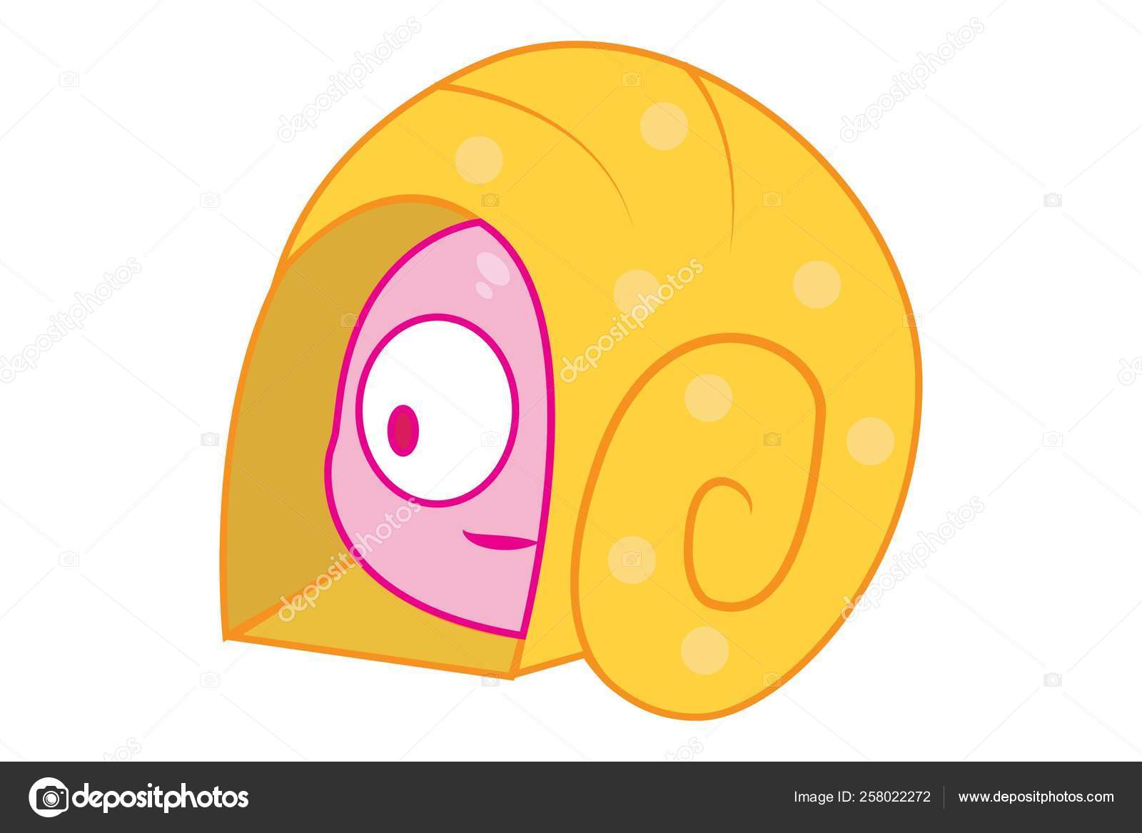 Vector Cartoon Illustration Cute Snail Hiding Isolated White Background ...