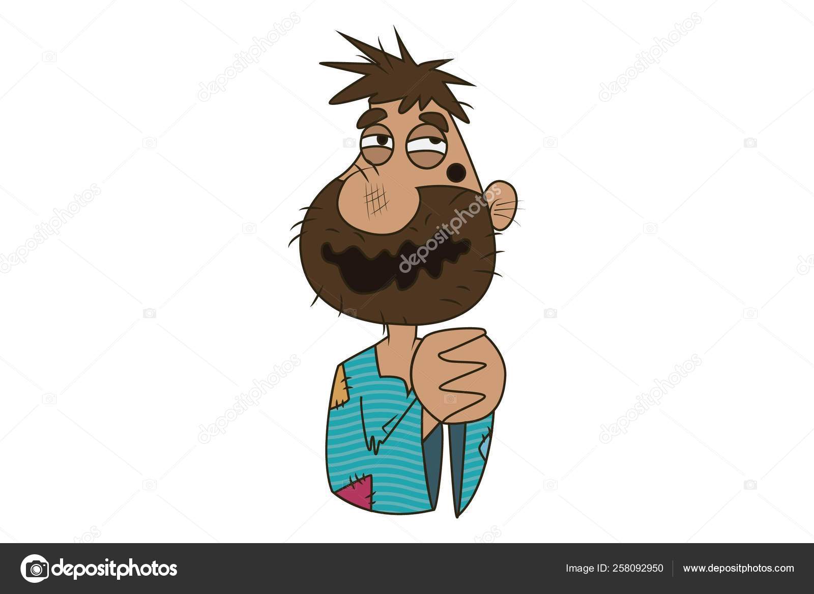 Vector Cartoon Illustration Cute Beggar Isolated White Background Stock ...