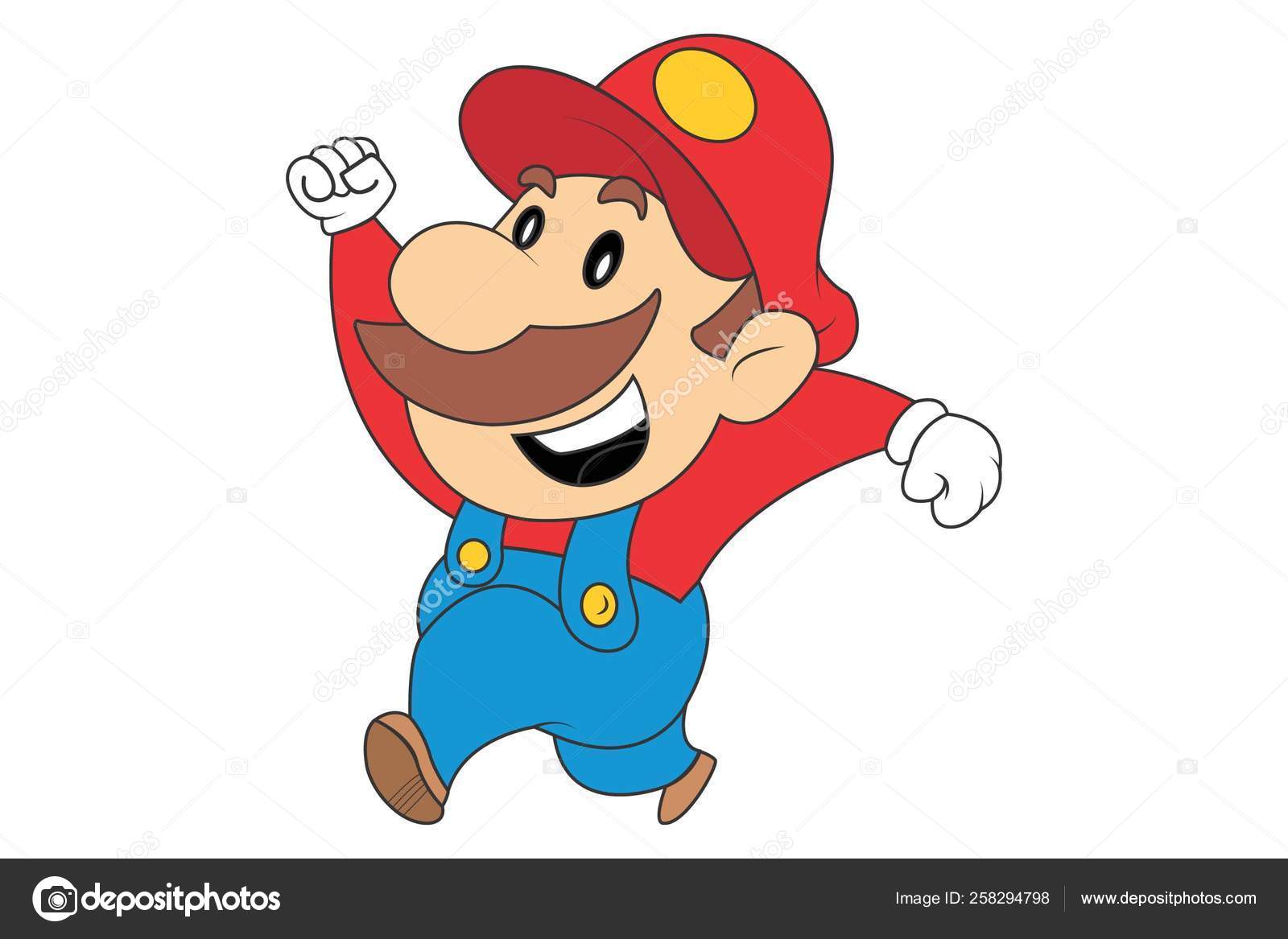 Vector Cartoon Illustration Cute Mario Happy Isolated White Background ...