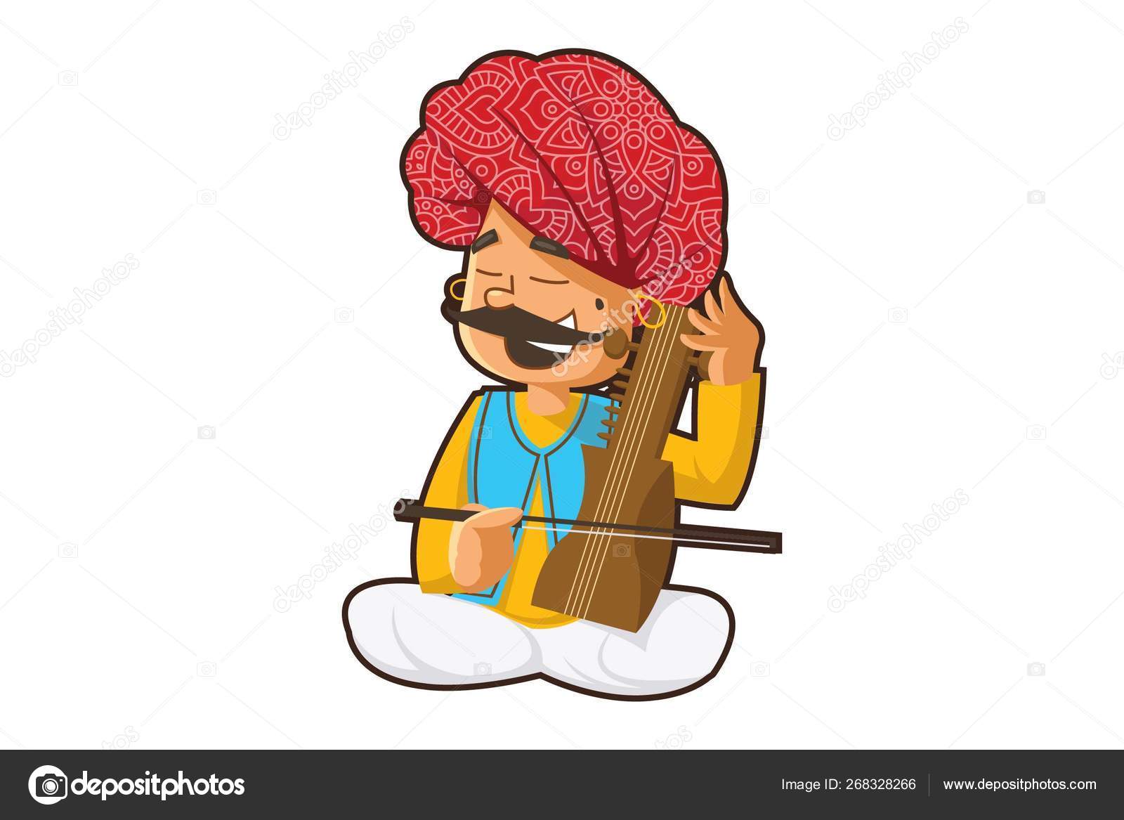 Vector Cartoon Illustration Rajasthani Man Playing Sarangi Instrument ...