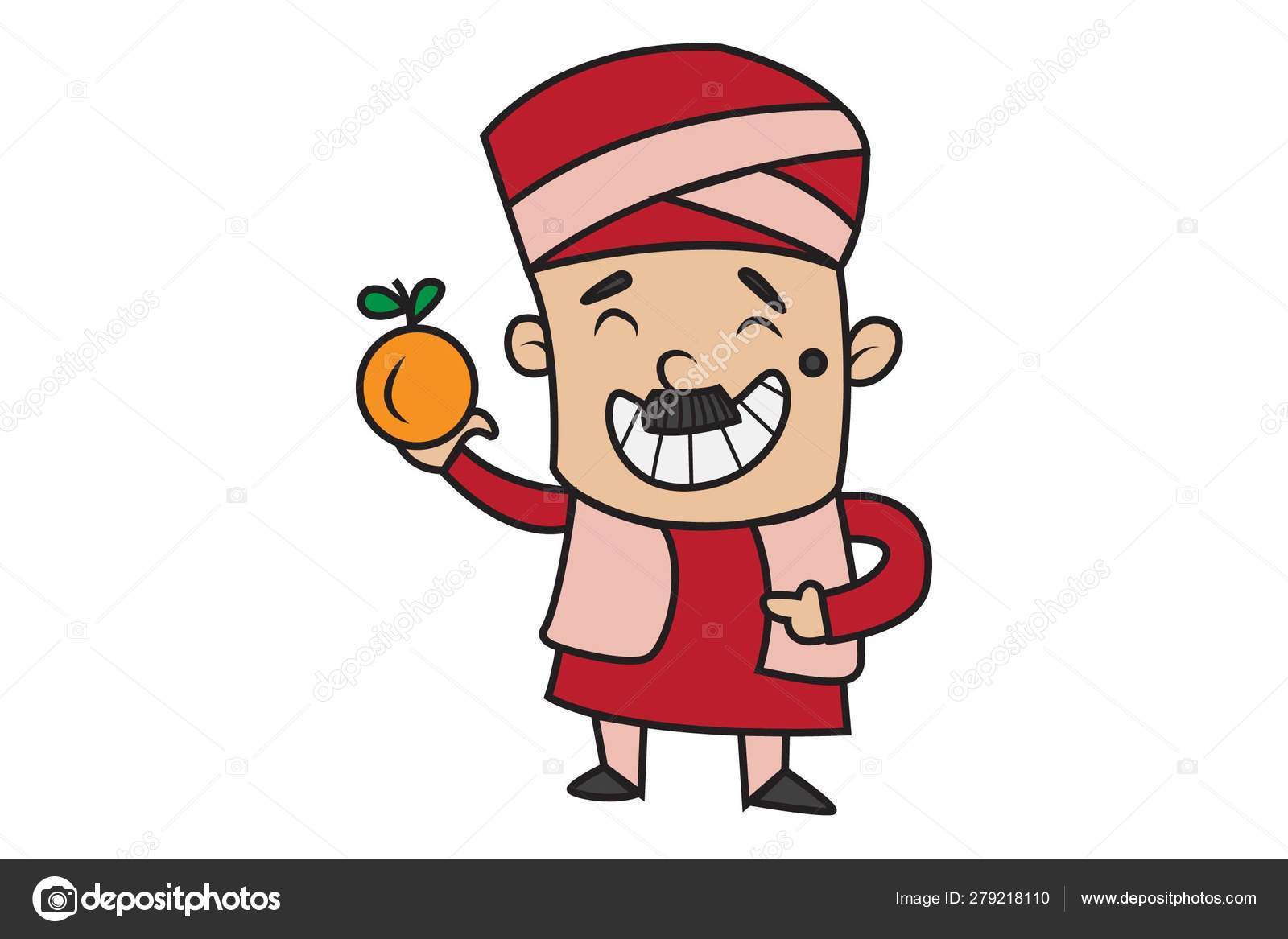 Vector Cartoon Illustration Man Holding Orange Hand Isolated White ...