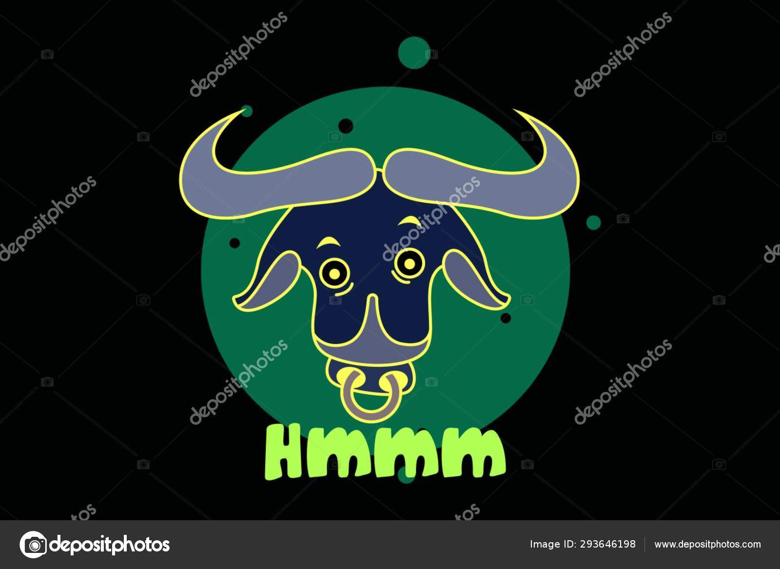 Vector Cartoon Illustration Bull Lettering Hmmm Text Isolated White ...