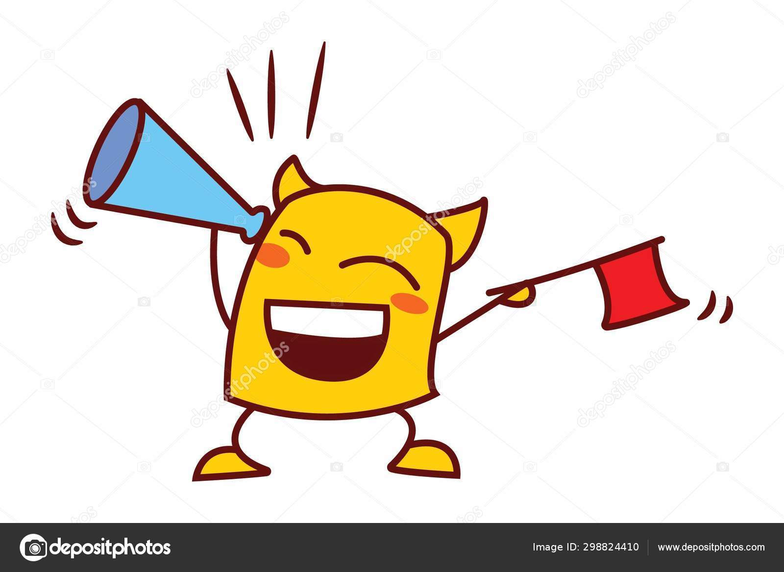 Vector Cartoon Illustration Yellow Monster Megaphone Flag Isolated ...