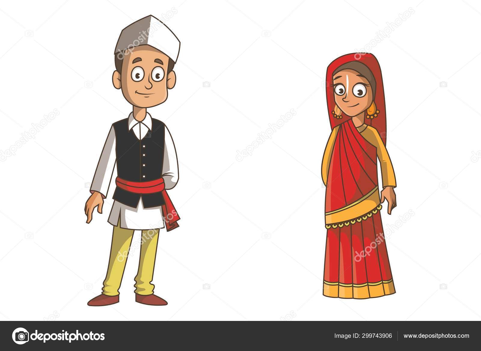 Vector Cartoon Illustration Uttarakhand Couple Isolated White ...