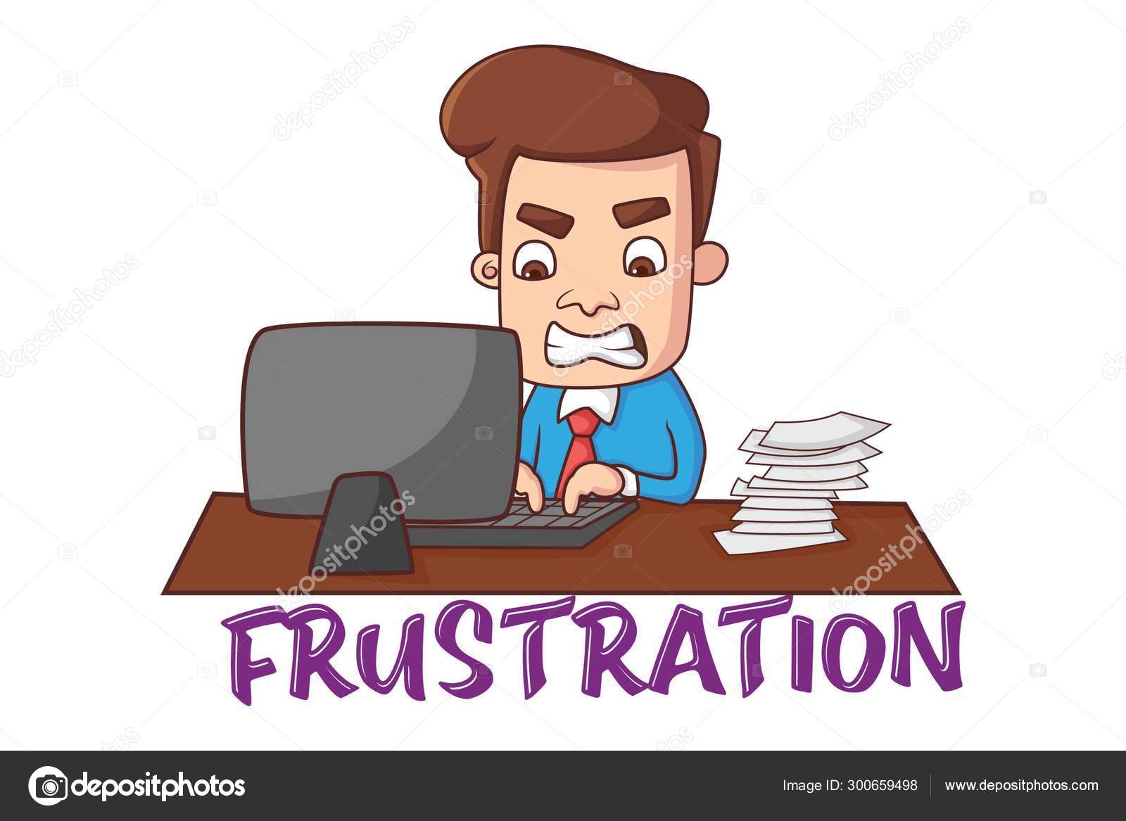 Vector Cartoon Illustration Office Employee Working Laptop Lettering ...