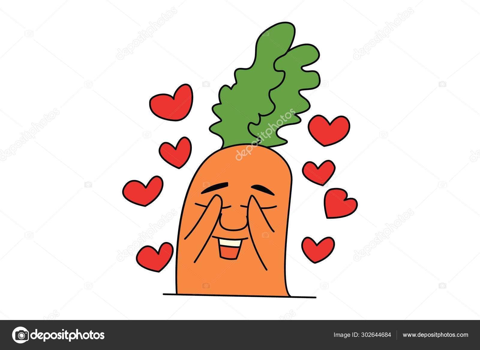 Vector Cartoon Illustration Cute Carrot Love Isolated White Background ...
