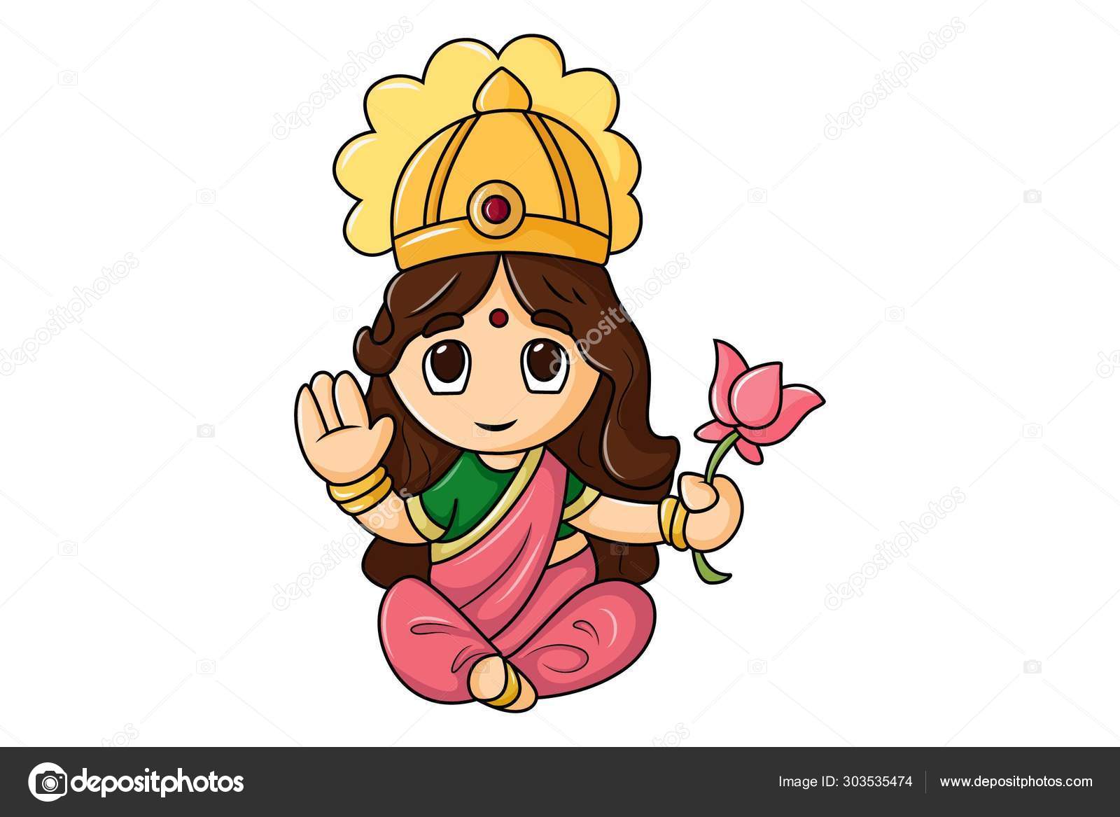 Vector Cartoon Illustration Goddess Lakshmi Isolated White Background ...