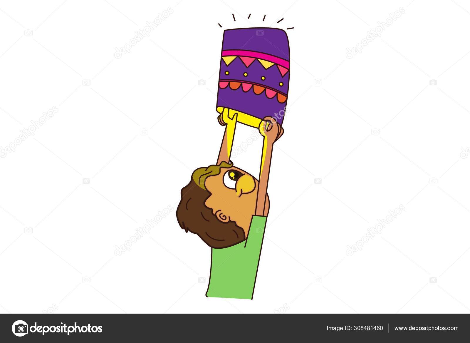 Vector Cartoon Illustration Man Flying Lamp Sky Isolated White ...