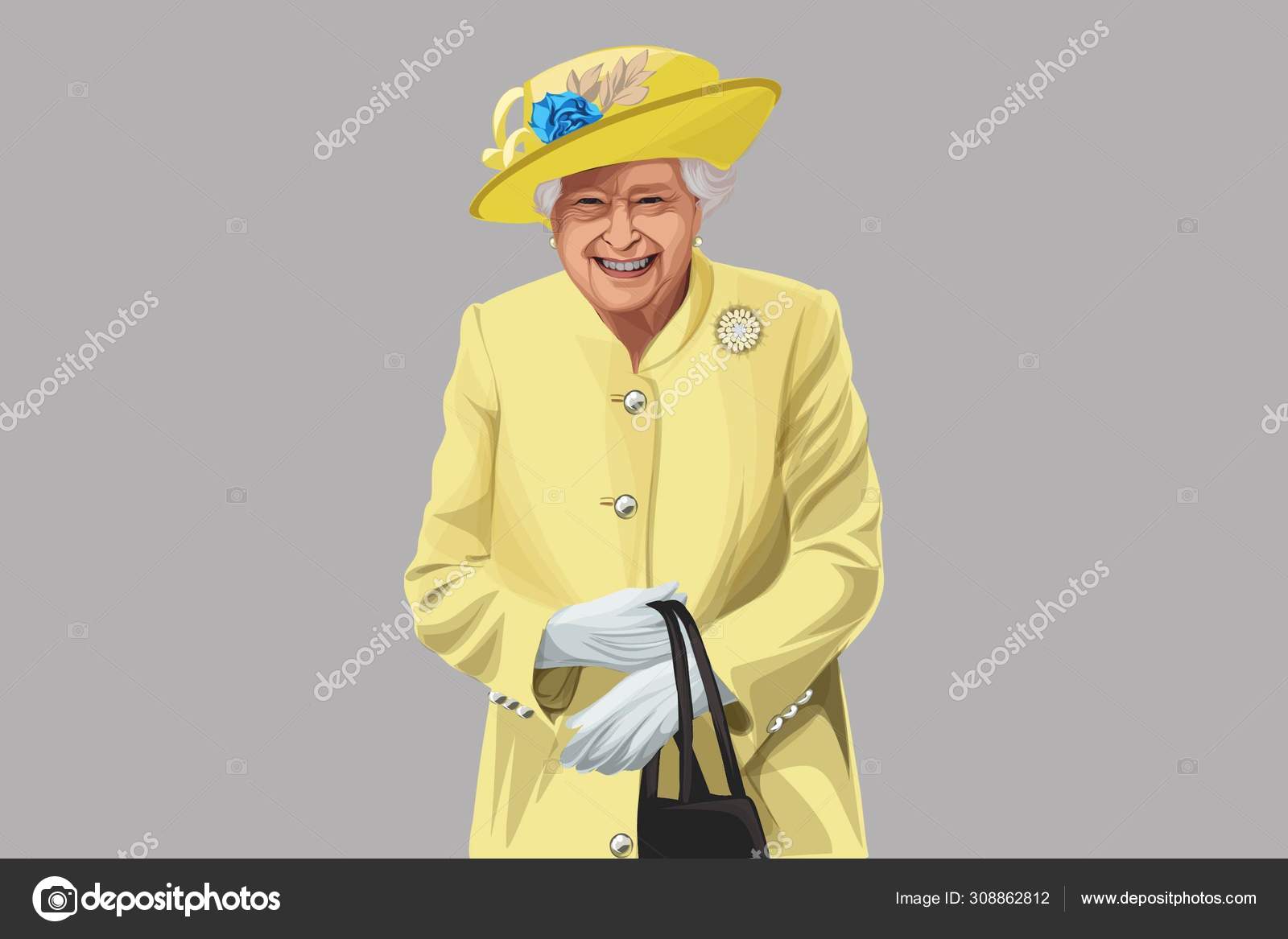 Vector Cartoon Illustration Queen Elizabeth Isolated Colored Background ...