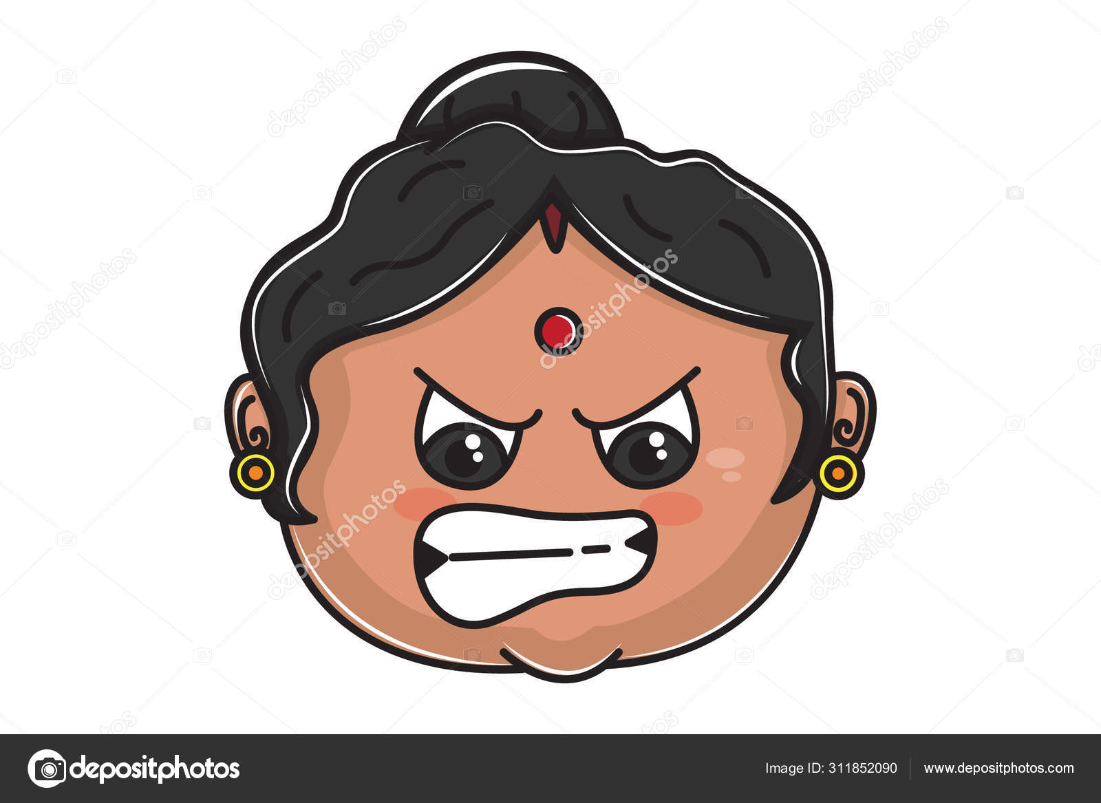 Vector Cartoon Illustration Indian Aunty Angry Face Isolated White ...