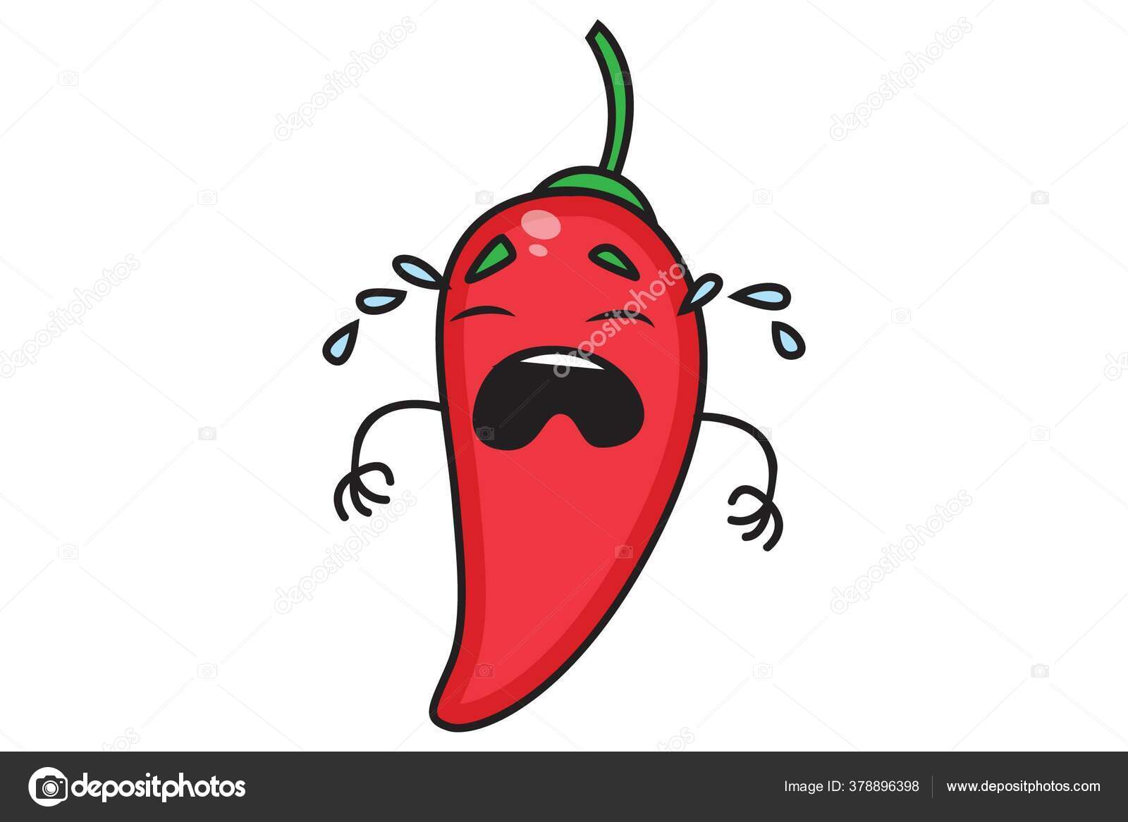 Vector Cartoon Illustration Red Chili Crying Isolated White Background ...