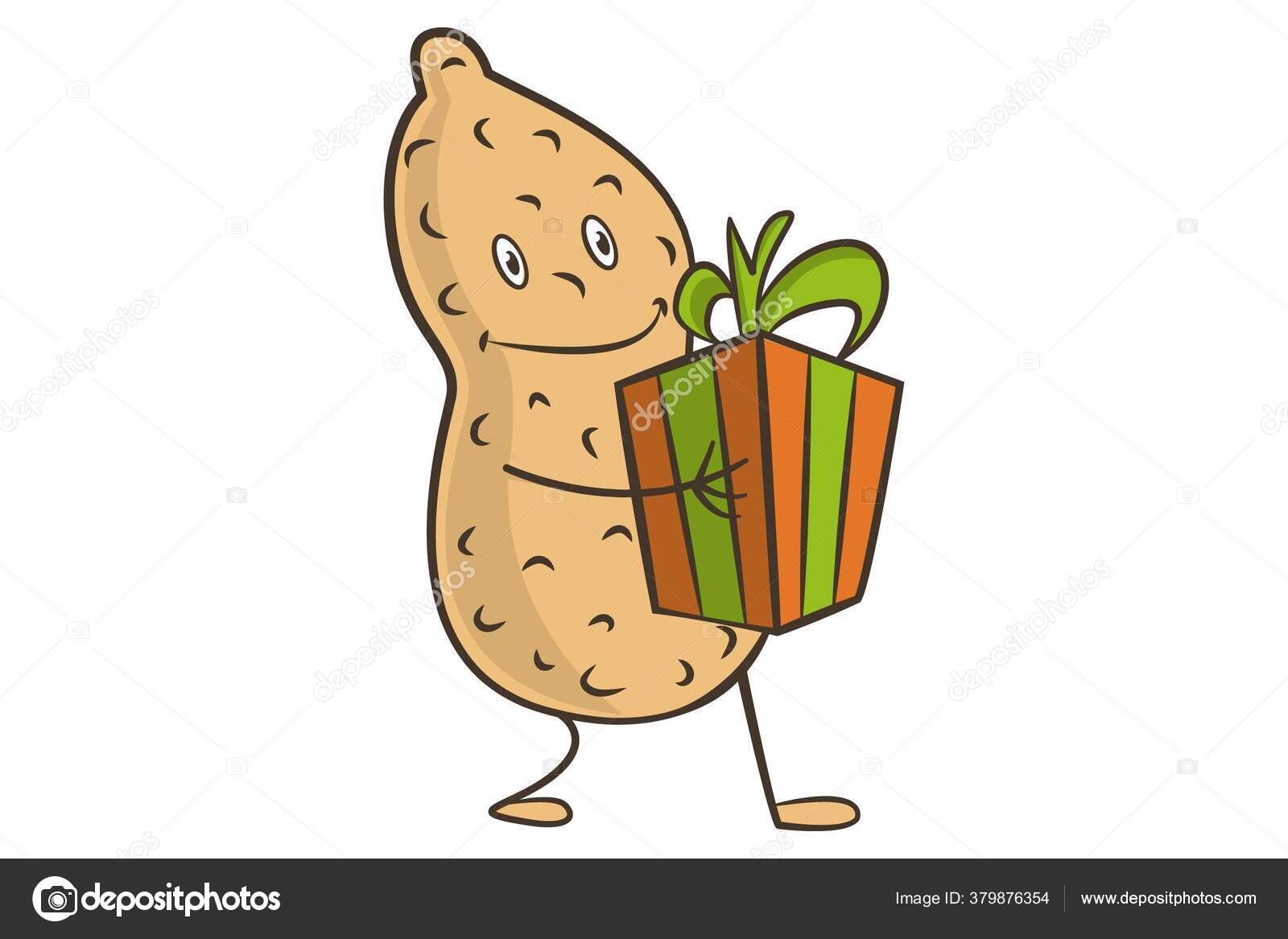 Vector Cartoon Illustration Groundnut Holding Gift Box Isolated White ...