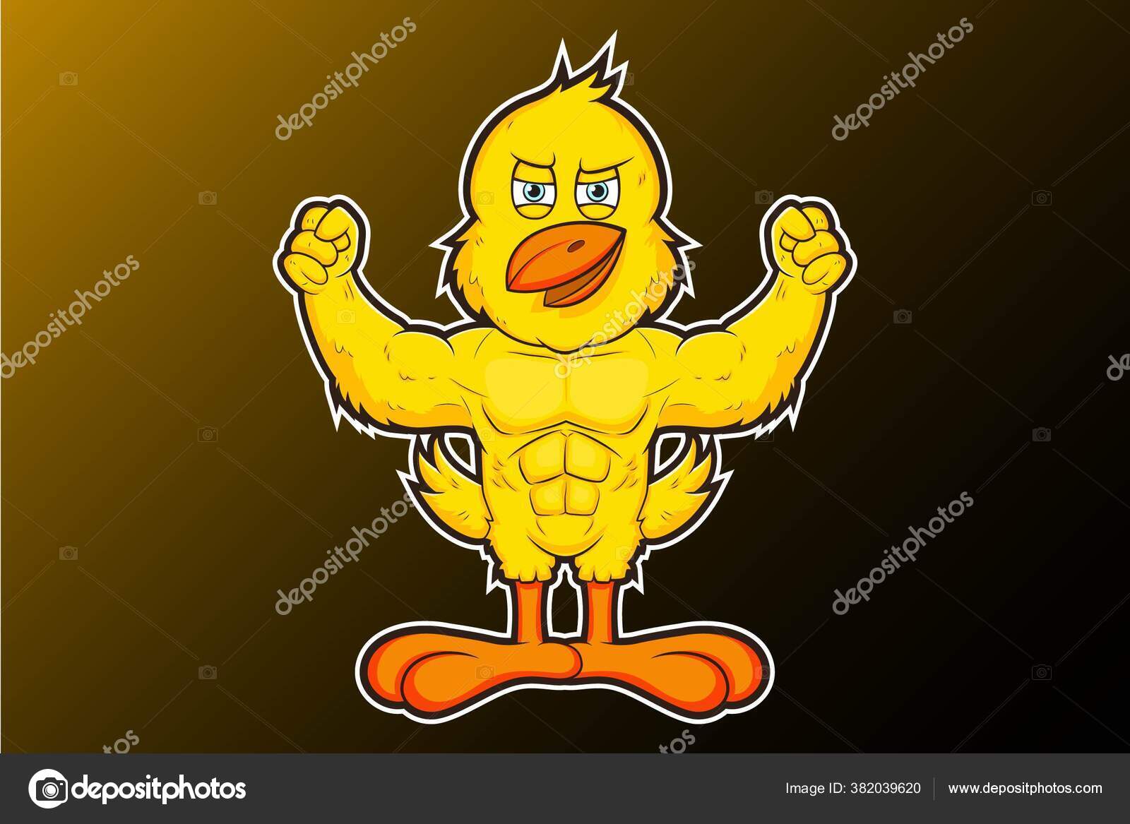 Ilustración Dibujos Animados Vectoriales Bestia Pollo Con Músculos ...