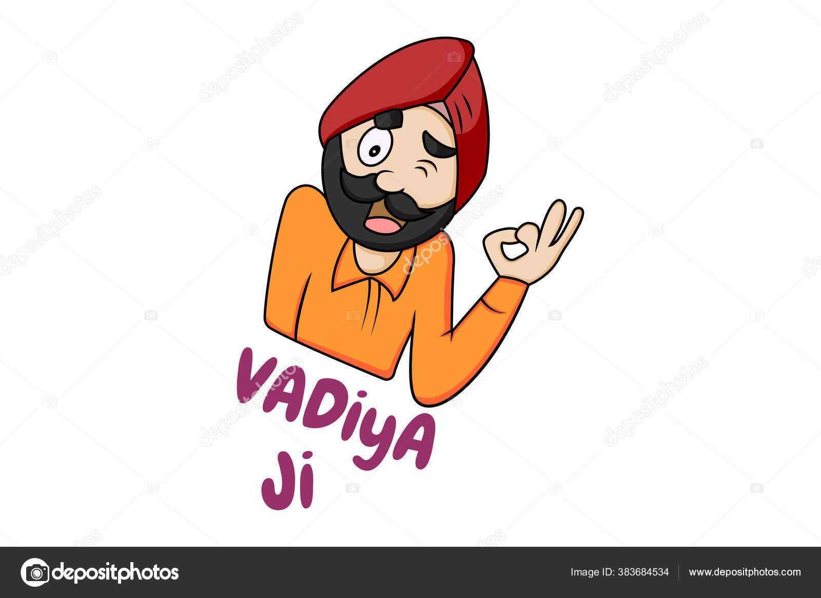 Vector Cartoon Illustration Punjabi Man Okay Sign Vadiya Hindi Text ...