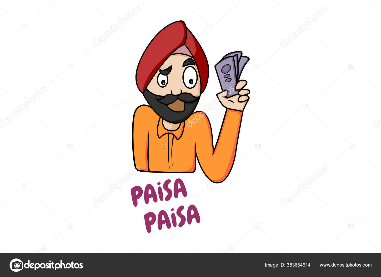 Vector Cartoon Illustration Punjabi Man Holding Money Hand Paisa Paisa ...