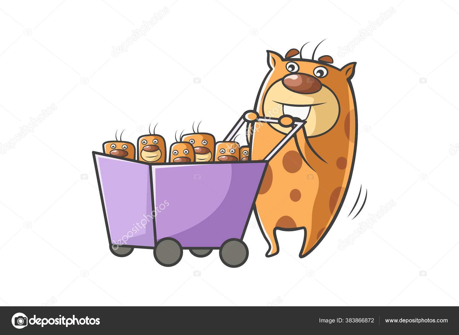 Vector Cartoon Illustration Character Trolley Isolated White Background ...