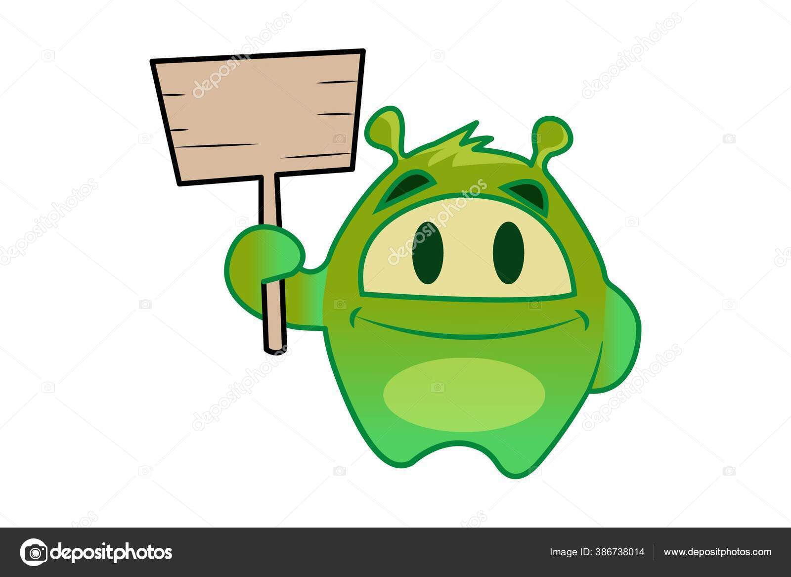 Vector Cartoon Illustration Monster Holding Signboard Hand Isolated ...