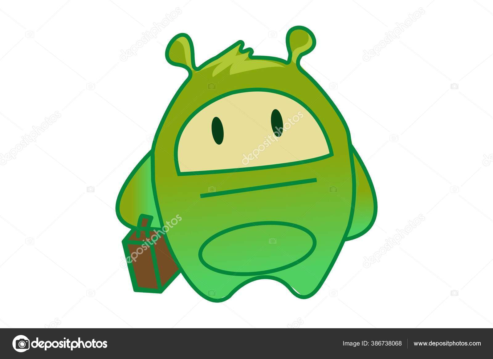 Vector Cartoon Illustration Green Monster Holding Bag Isolated White ...