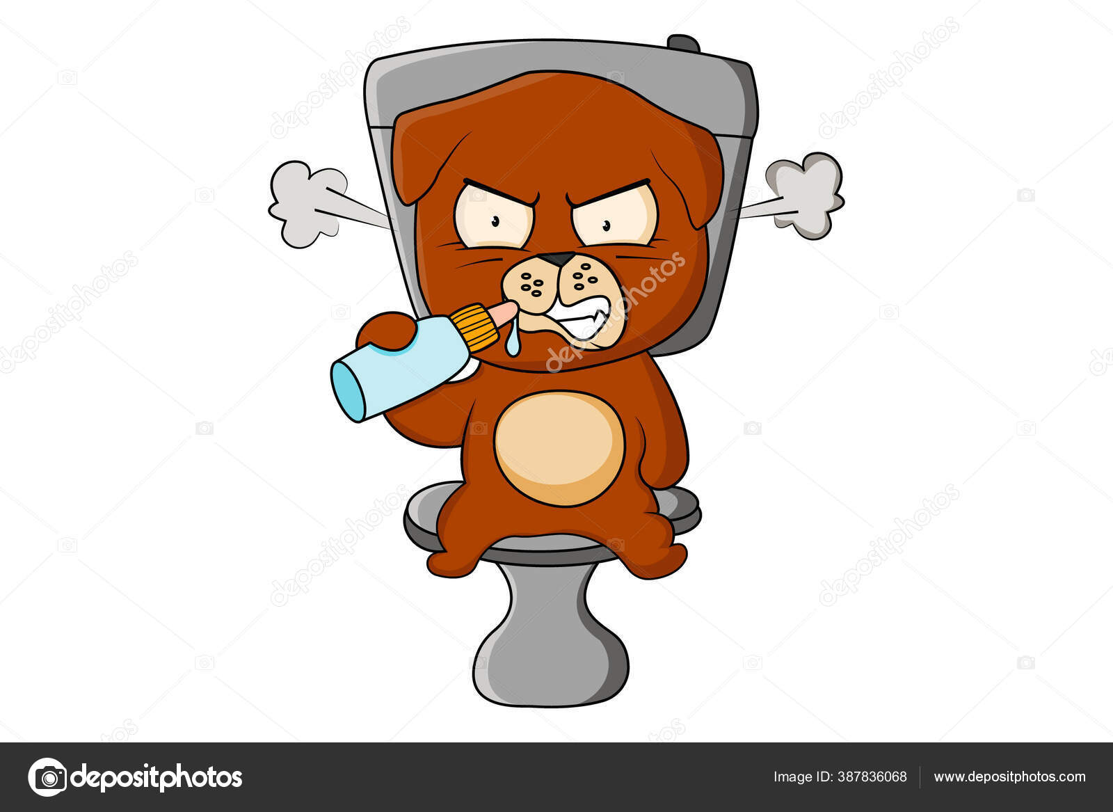 Vector Cartoon Illustration Dog Sitting Toilet Sheet Drinking Milk ...