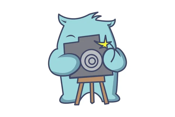 Cute Blue Monster Camera Vector Cartoon Illustration Isolated White ...