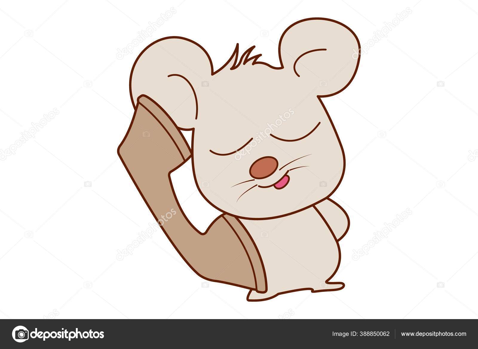 Vector Cartoon Illustration Mouse Talking Telephone Isolated White ...