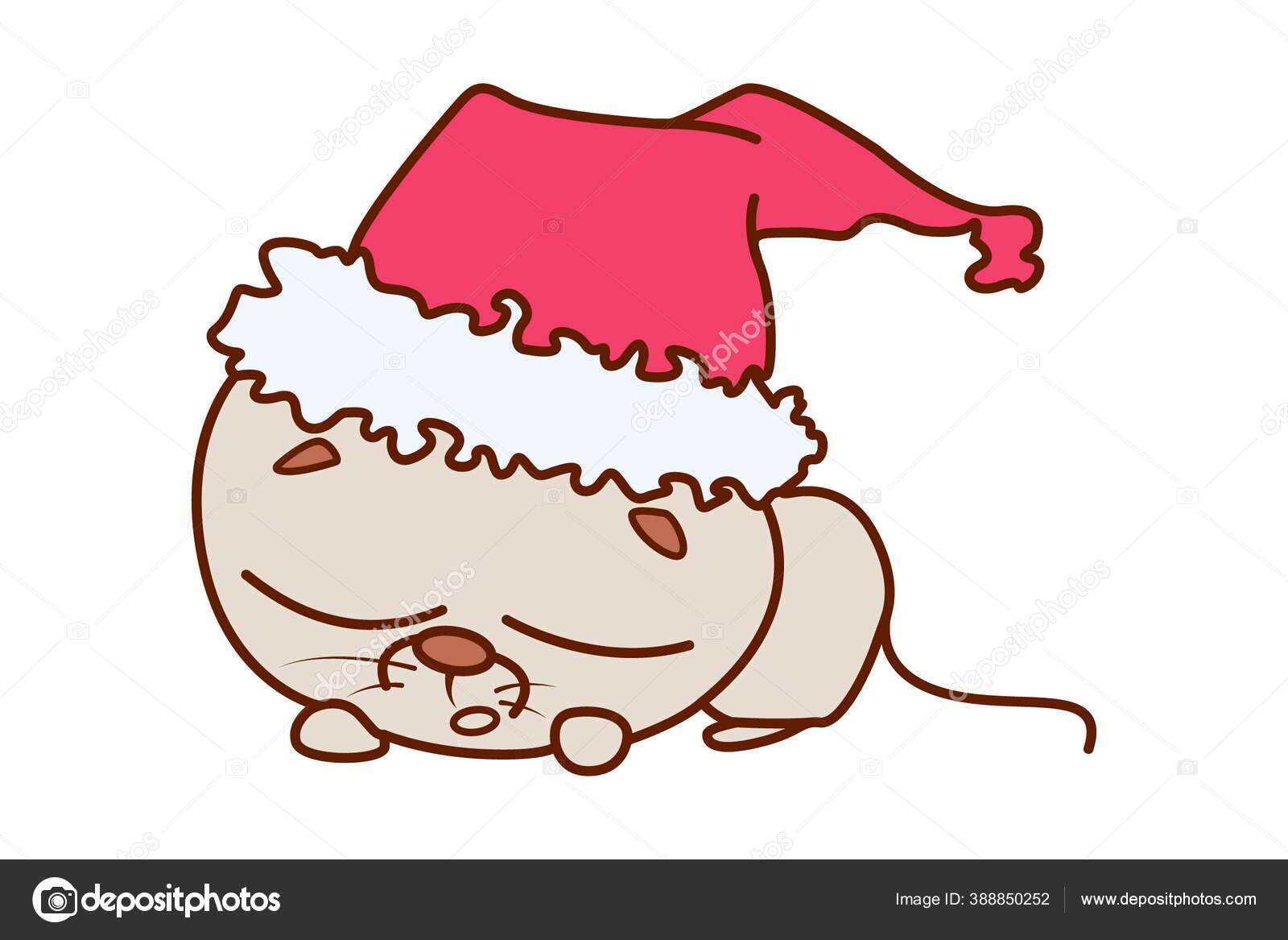 Vector Cartoon Illustration Mouse Wearing Cap Sleeping Isolated White ...