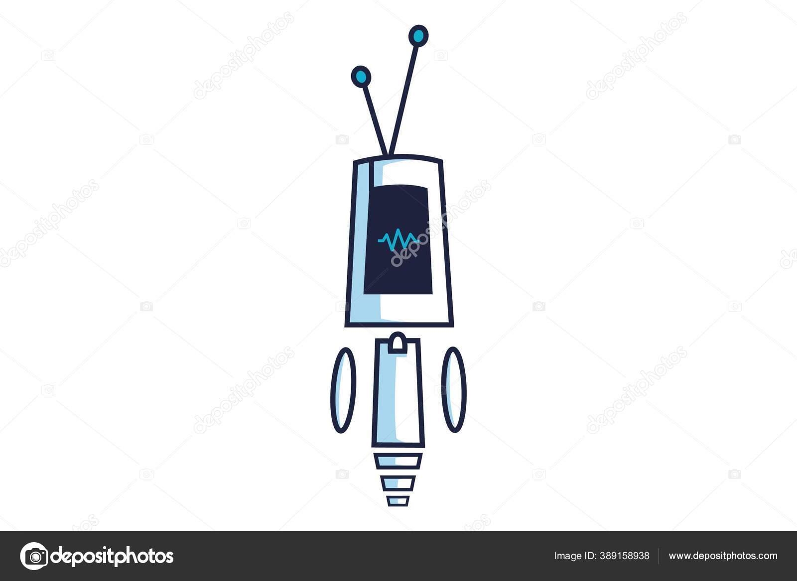 Vector Cartoon Illustration Robot Waving Line Isolated White Background ...