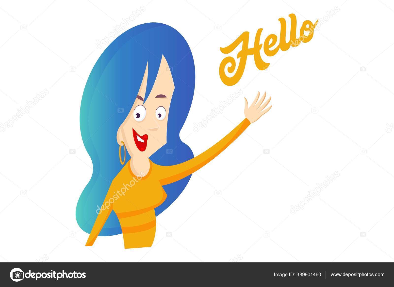 Vector Cartoon Illustration Beautiful Girl Raising Hand Lettering Text ...