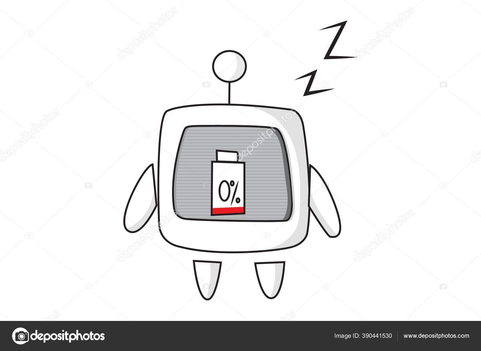 Vector Cartoon Illustration Robot Low Battery Isolated White Background ...