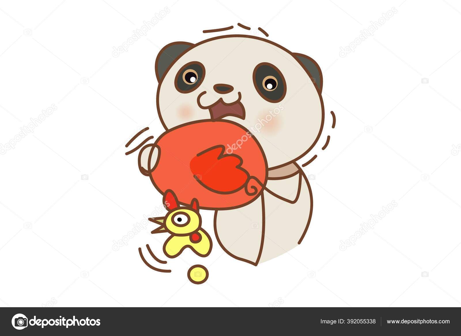 Vector Cartoon Illustration Panda Chicken Isolated White Background ...