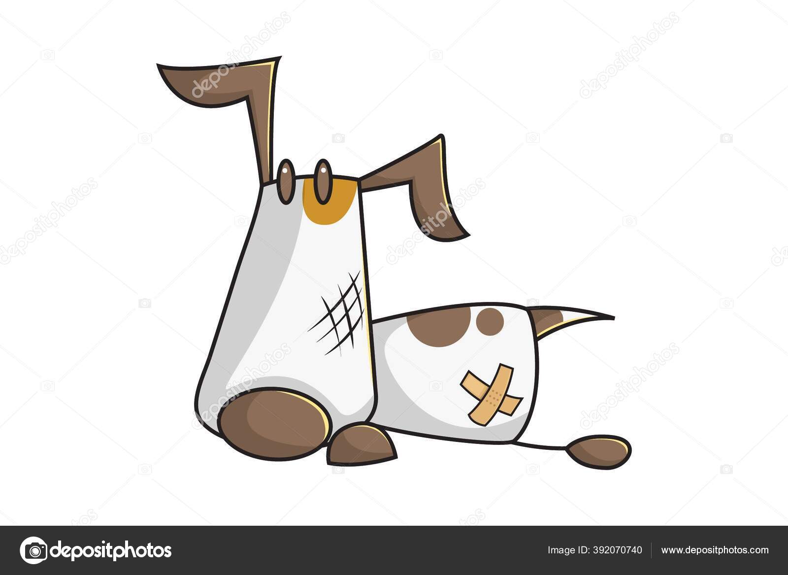 Vector Cartoon Illustration Dog Injured Isolated White Background Stock ...