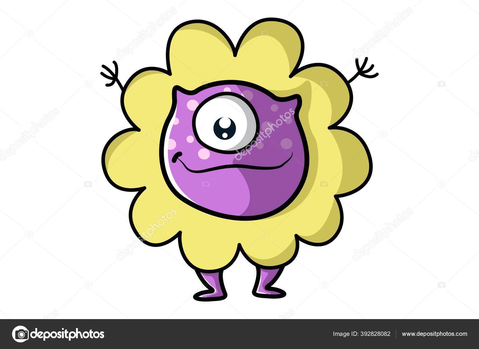 Vector Cartoon Illustration Purple Monster Dressed Flower Isolated ...