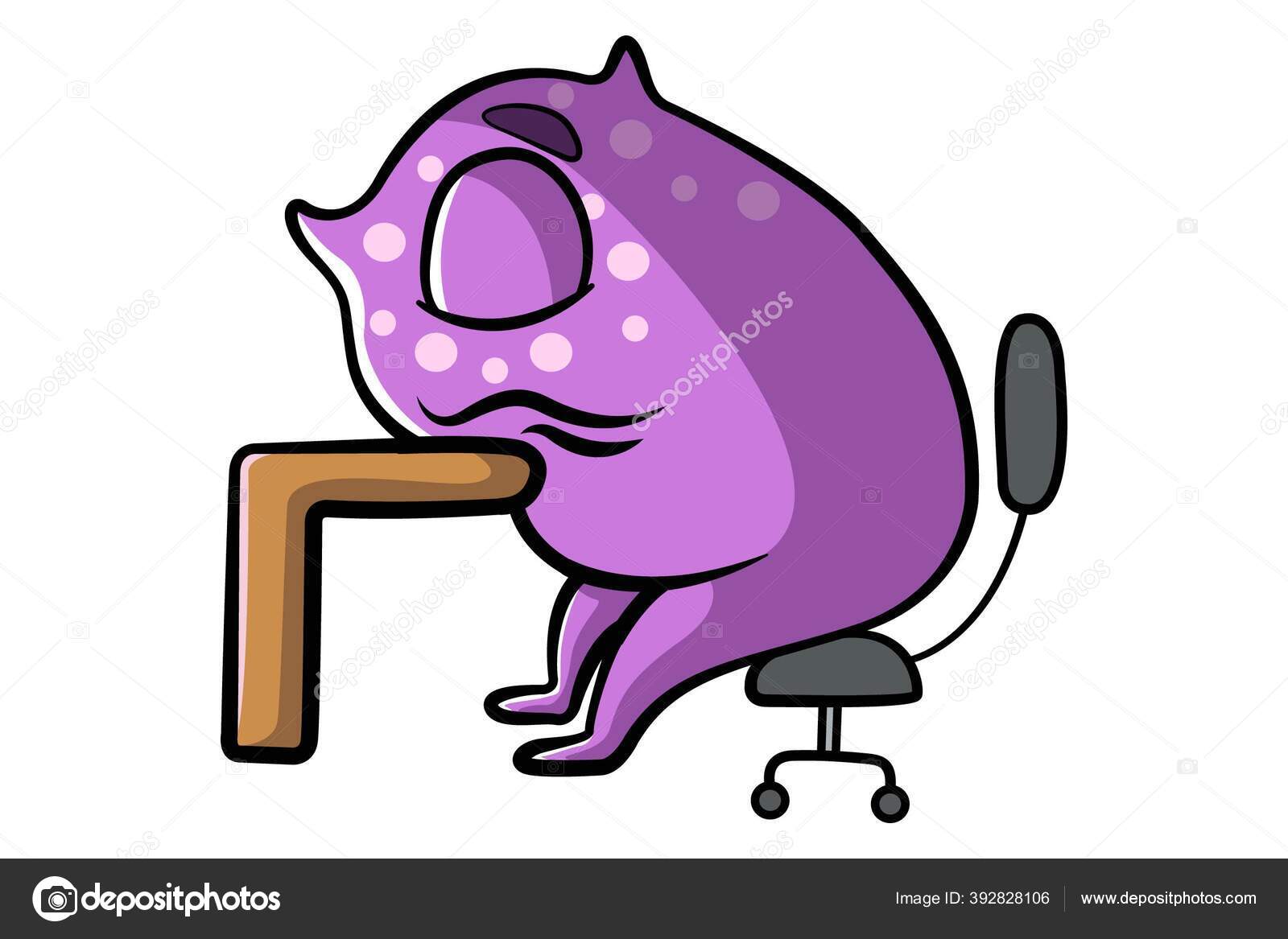 Vector Cartoon Illustration Purple Monster Sleeping Table Isolated ...