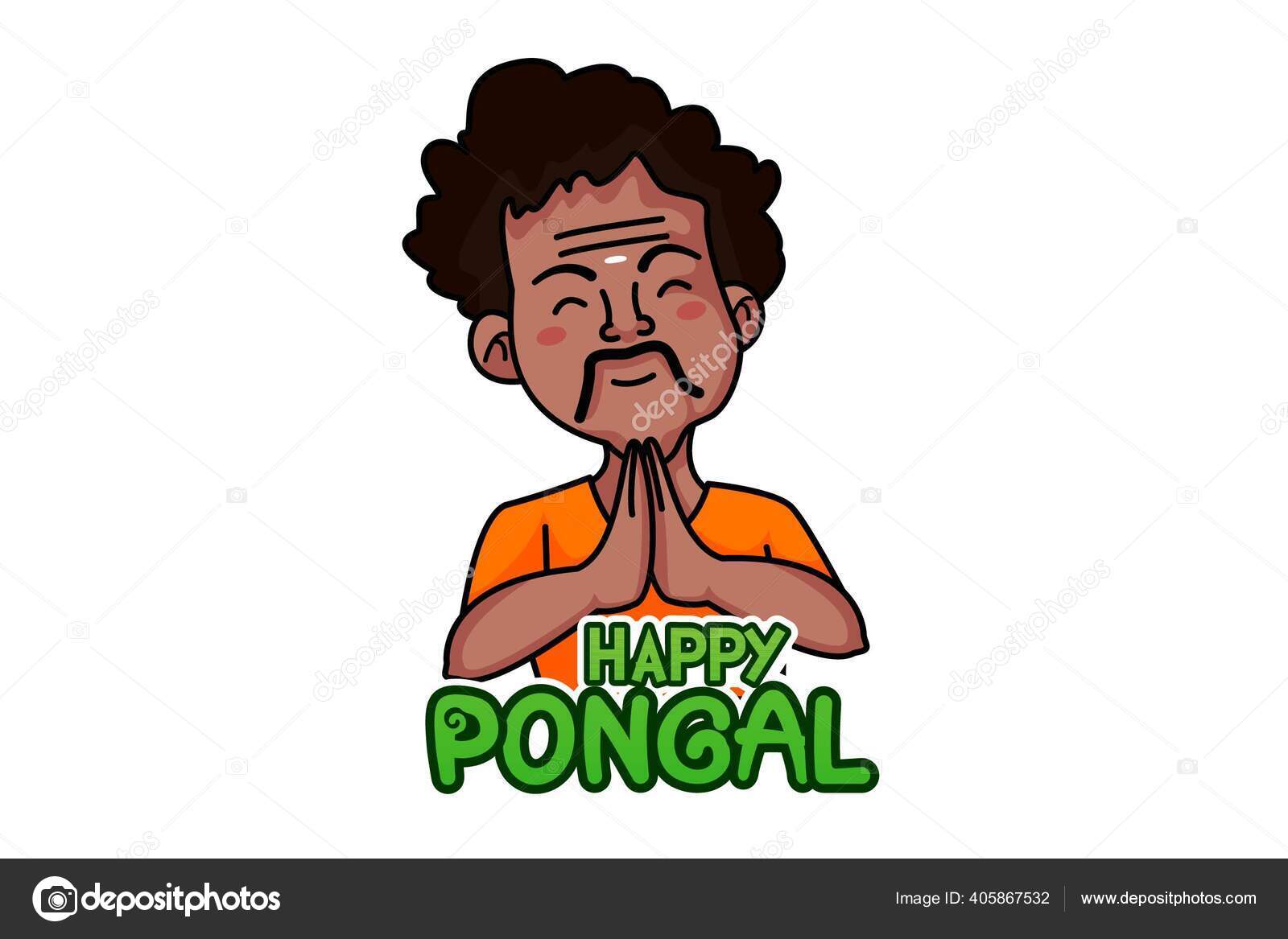 Vector Cartoon Illustration Tamil Man Greet Hands Lettering Text Happy ...
