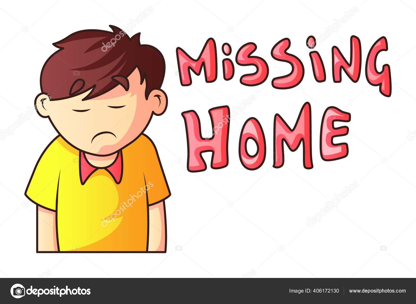 Vector Cartoon Illustration Sad Boy Lettering Text Missing Home ...