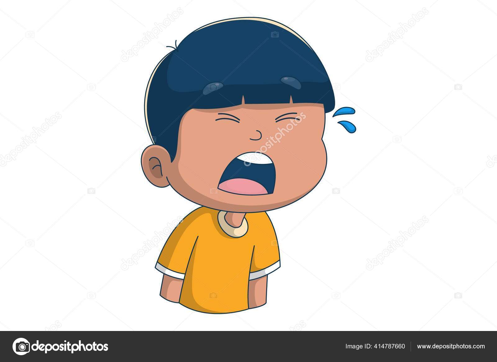 Vector Cartoon Illustration Boy Weeping Loudly Isolated White ...
