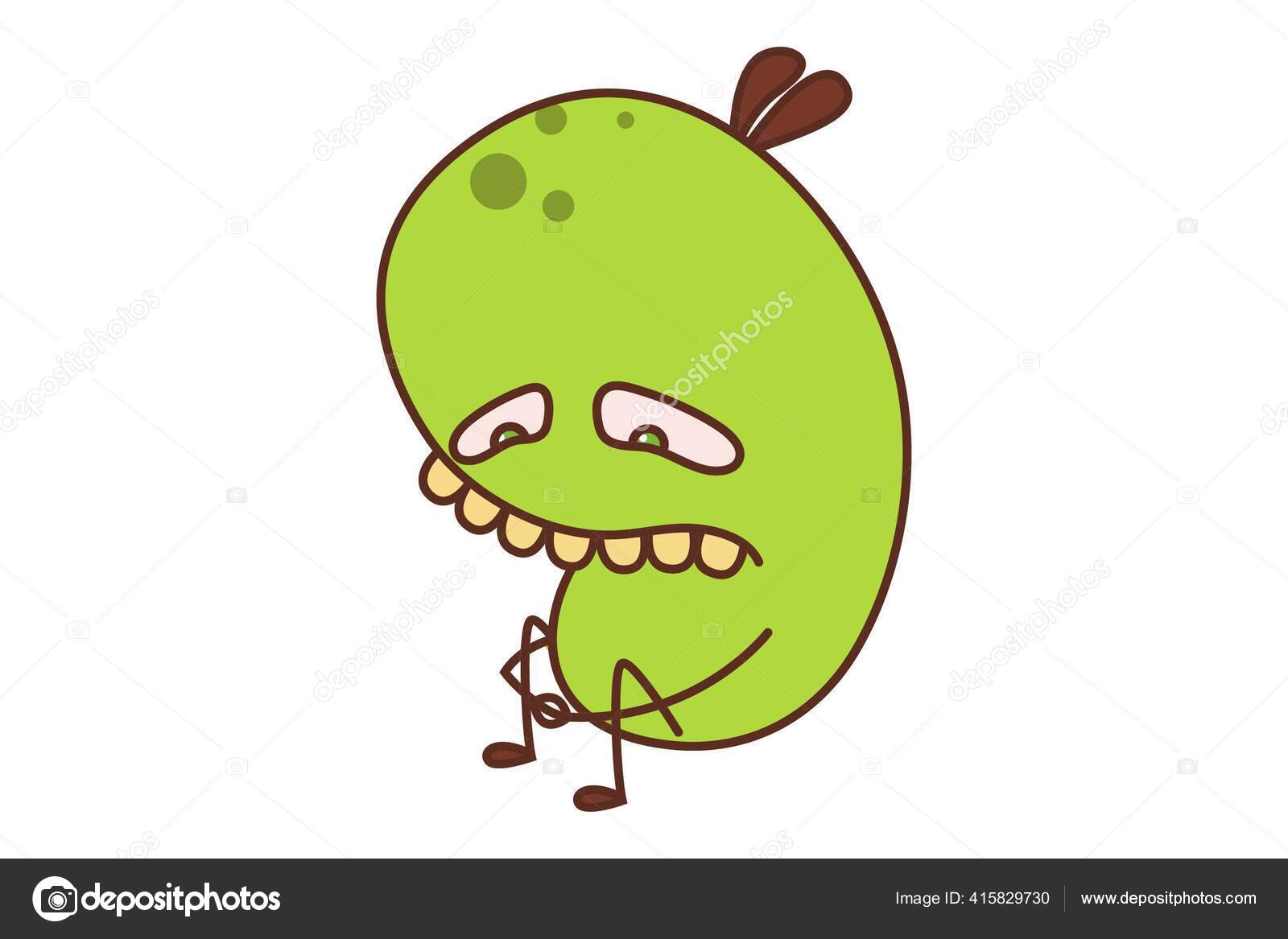 Vector Cartoon Illustration Bean Monster Sitting Alone Isolated White ...