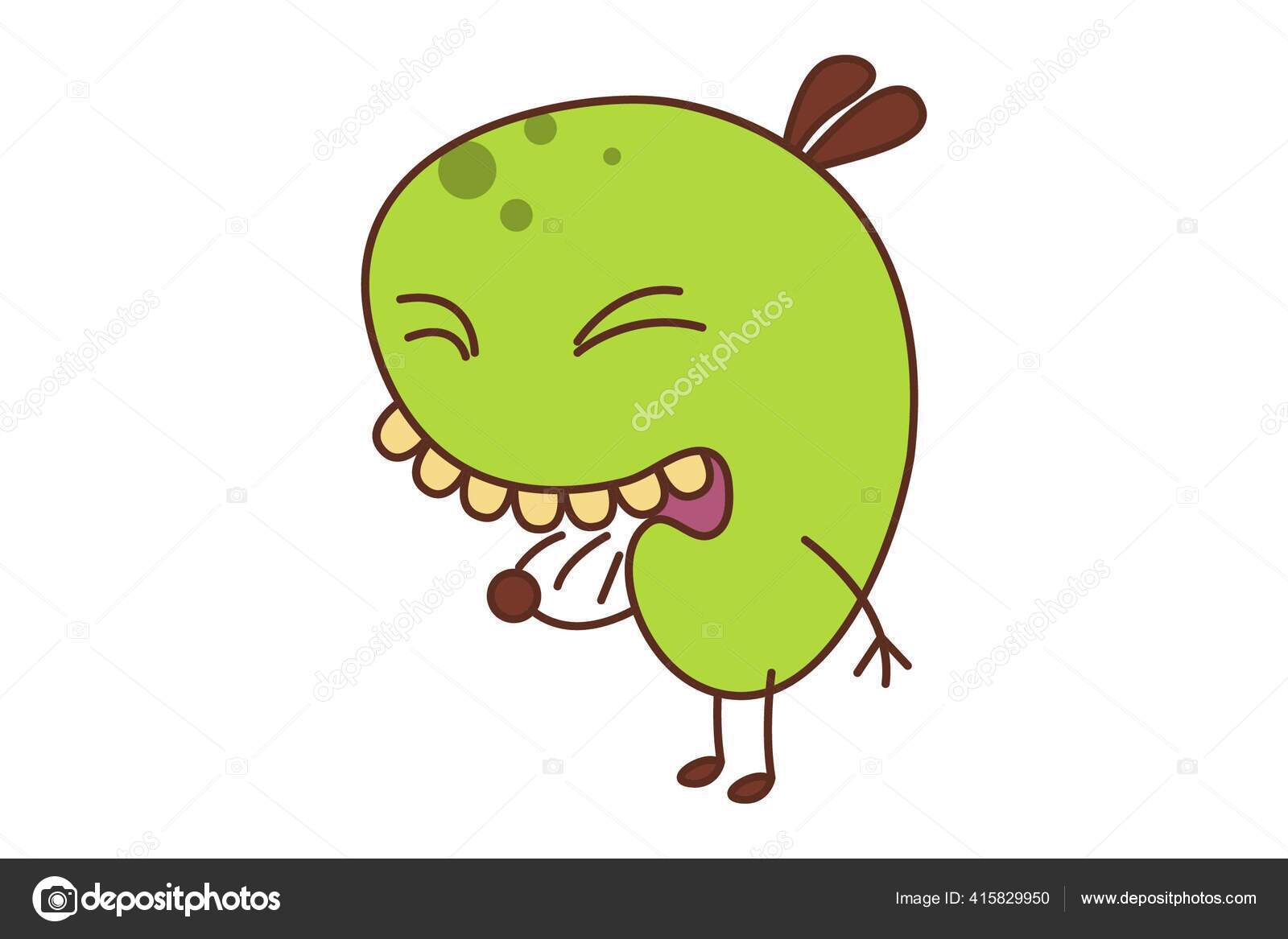 Vector Cartoon Illustration Bean Monster Coughing Isolated White ...