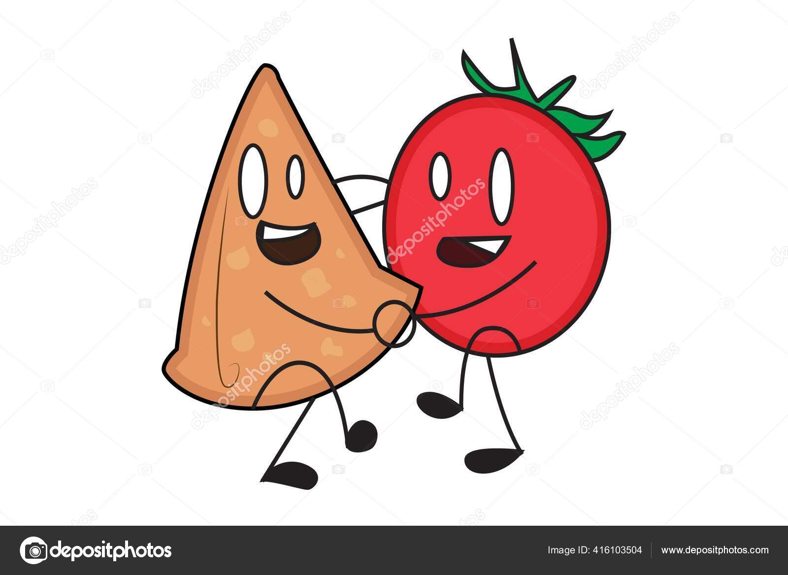 Vector Cartoon Illustration Samosa Dancing Tomato Isolated White ...