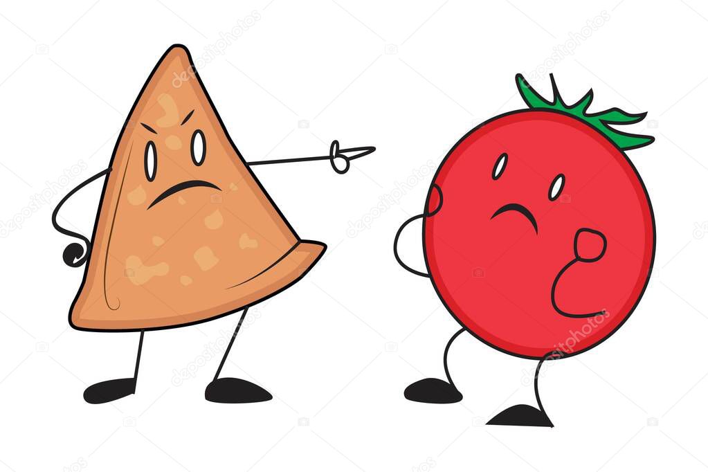 Ilustración de dibujos animados vectoriales. Samosa está enojada con el ...
