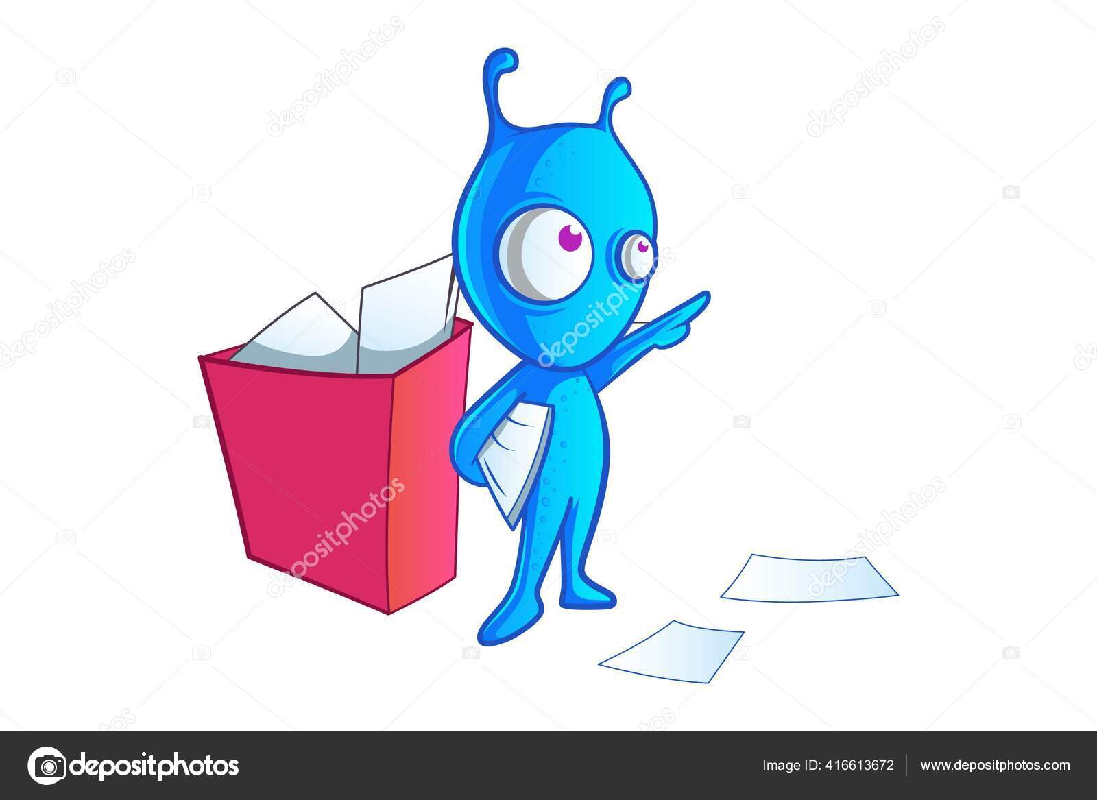 Vector Cartoon Illustration Monster Holding Paper Hand Pointing Finger ...