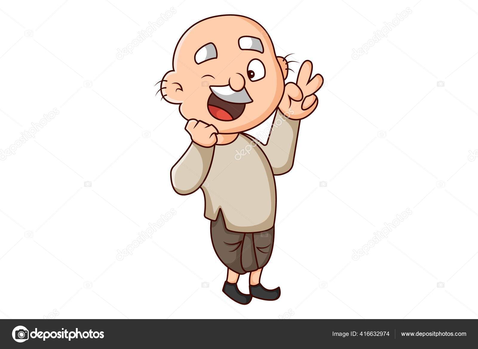 Vector Cartoon Illustration Old Man Happy Making Eyes Isolated White Stock Vector Image By