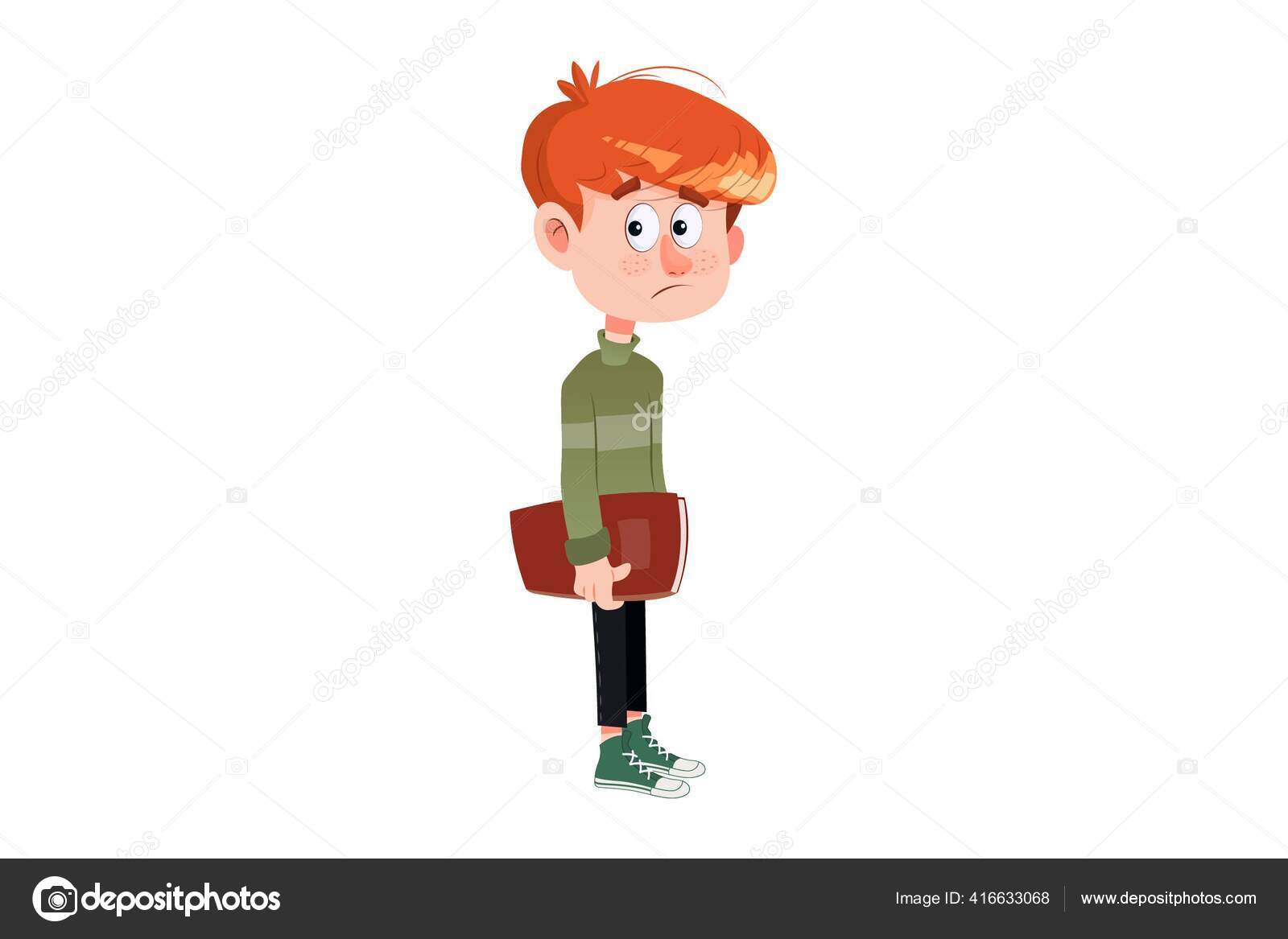 Vector Cartoon Illustration Boy Holding File Hand Isolated White ...