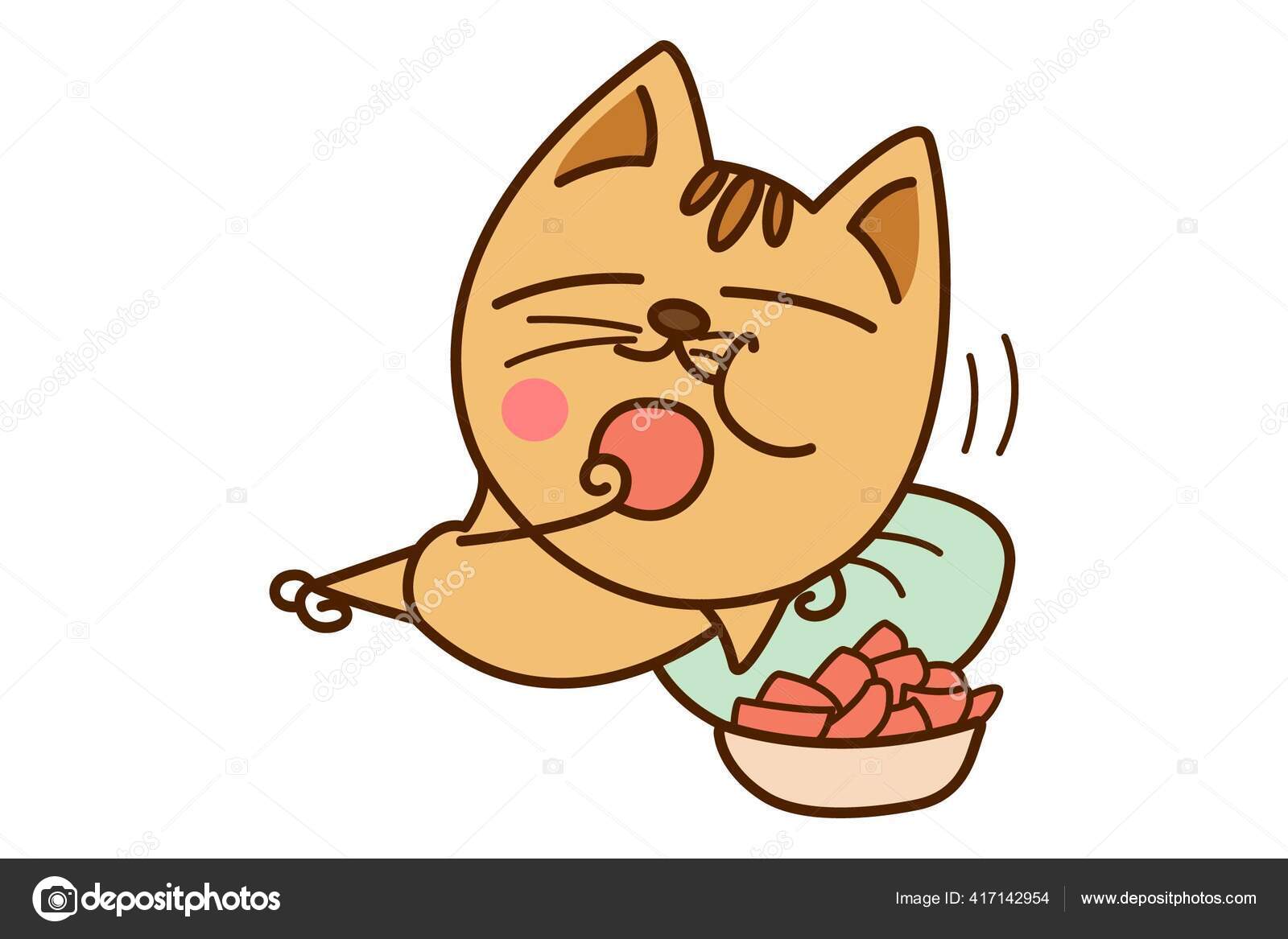 Vector Cartoon Illustration Cat Lying Eating Snacks Isolated White ...