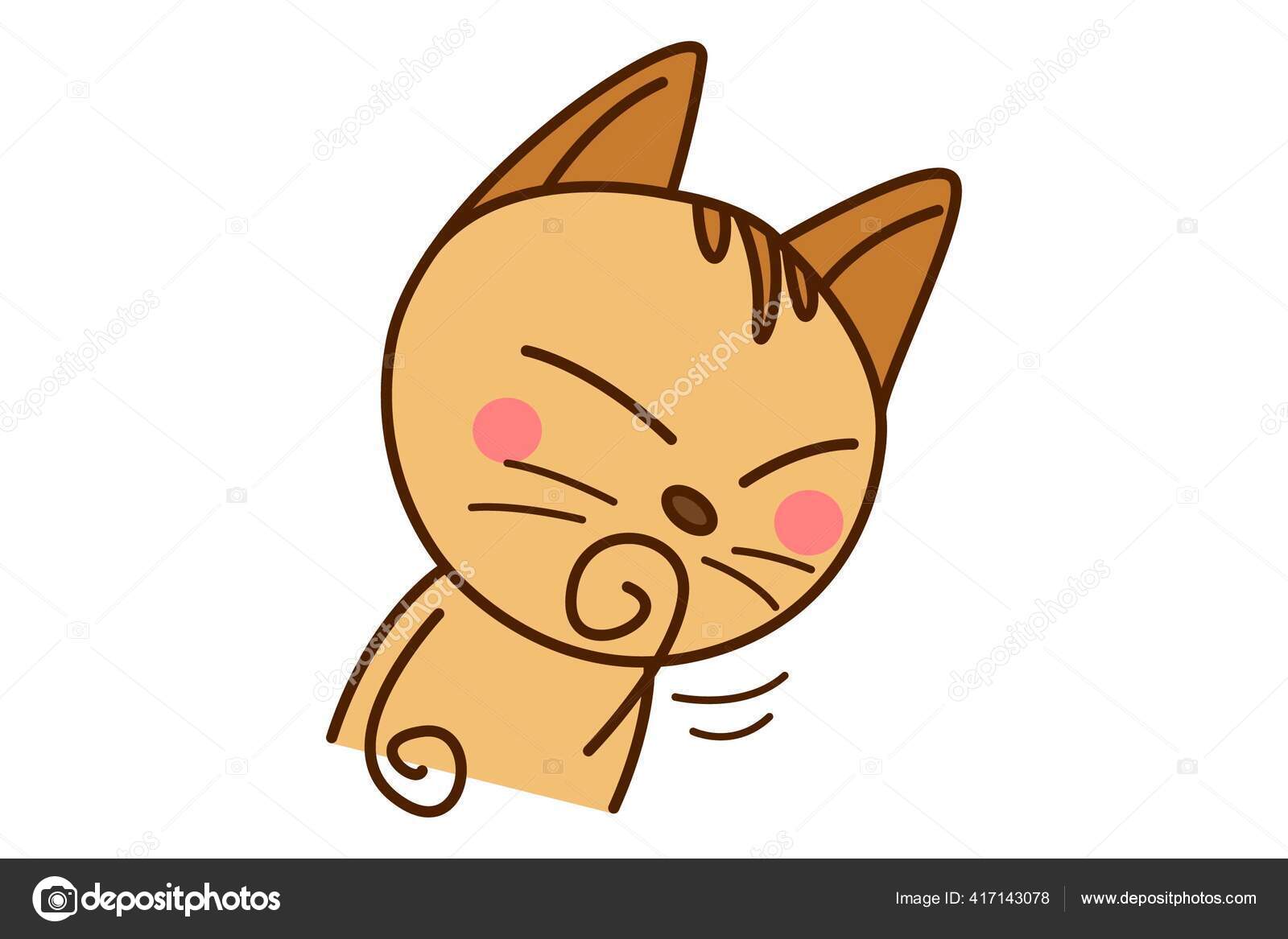 Vector Cartoon Illustration Cat Coughing Isolated White Background ...